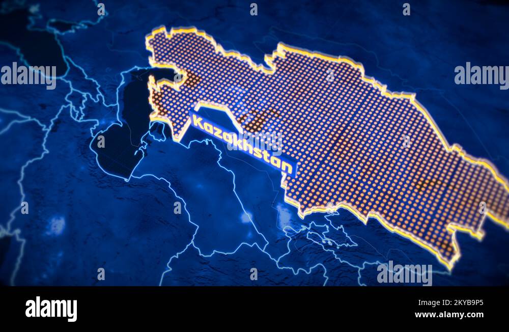 Kazakhstan country border 3D visualization, modern map outline, travel ...