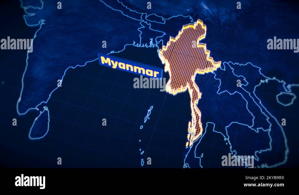 Myanmar country border 3D visualization, modern map outline, travel ...