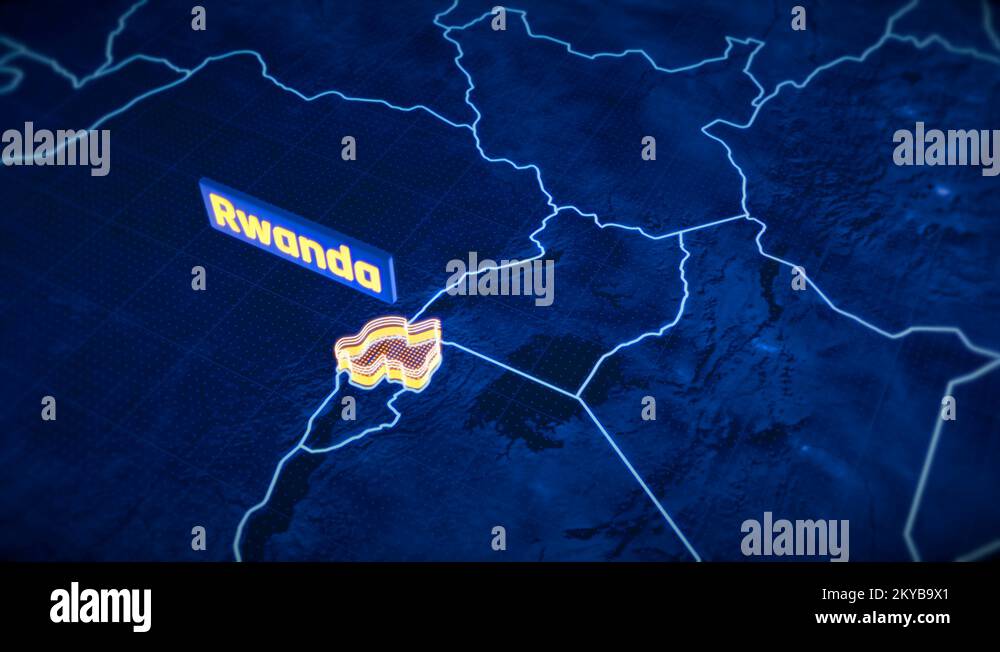 Rwanda country border 3D visualization, modern map outline, travel ...