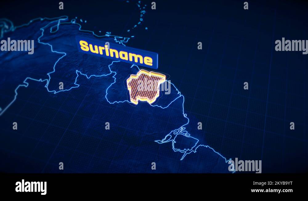 Suriname country border 3D visualization, modern map outline, travel ...