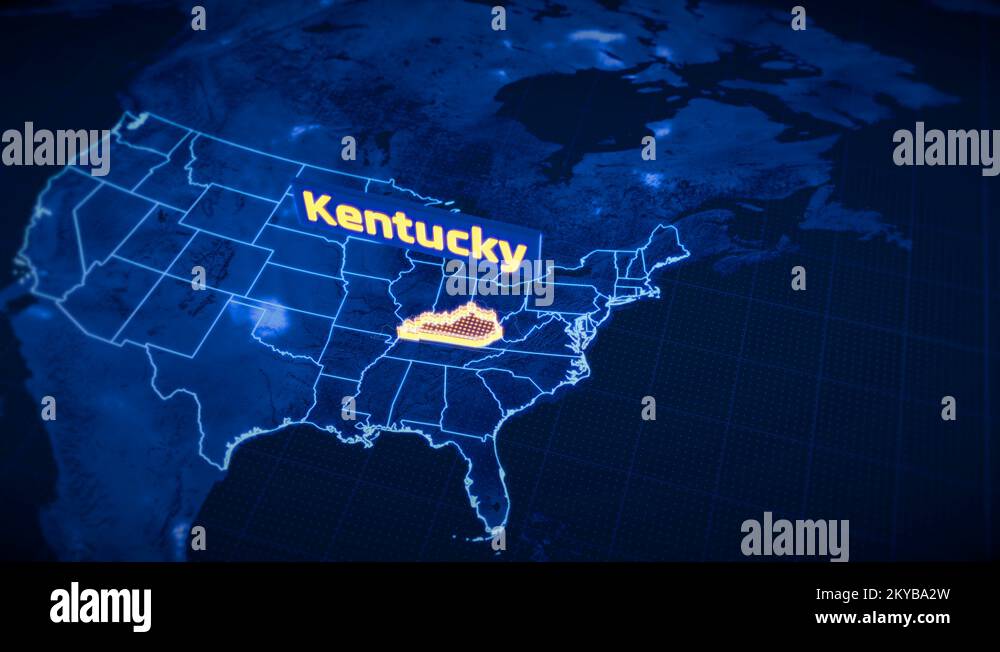 US Kentucky state border 3D visualization, modern map outline, travel ...