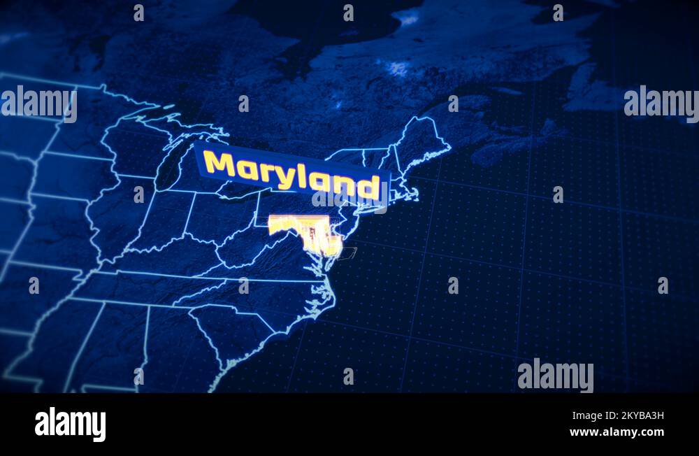 US Maryland state border 3D visualization, modern map outline, travel ...