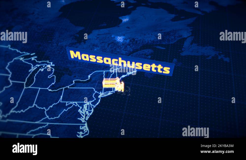 US Massachusetts state border 3D visualization, modern map outline ...