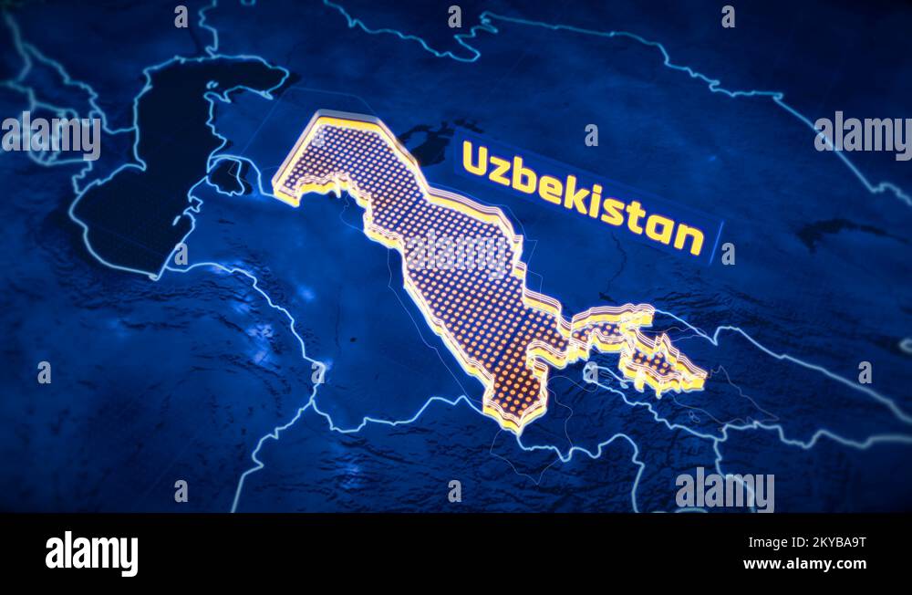 Uzbekistan country border 3D visualization, modern map outline, travel ...