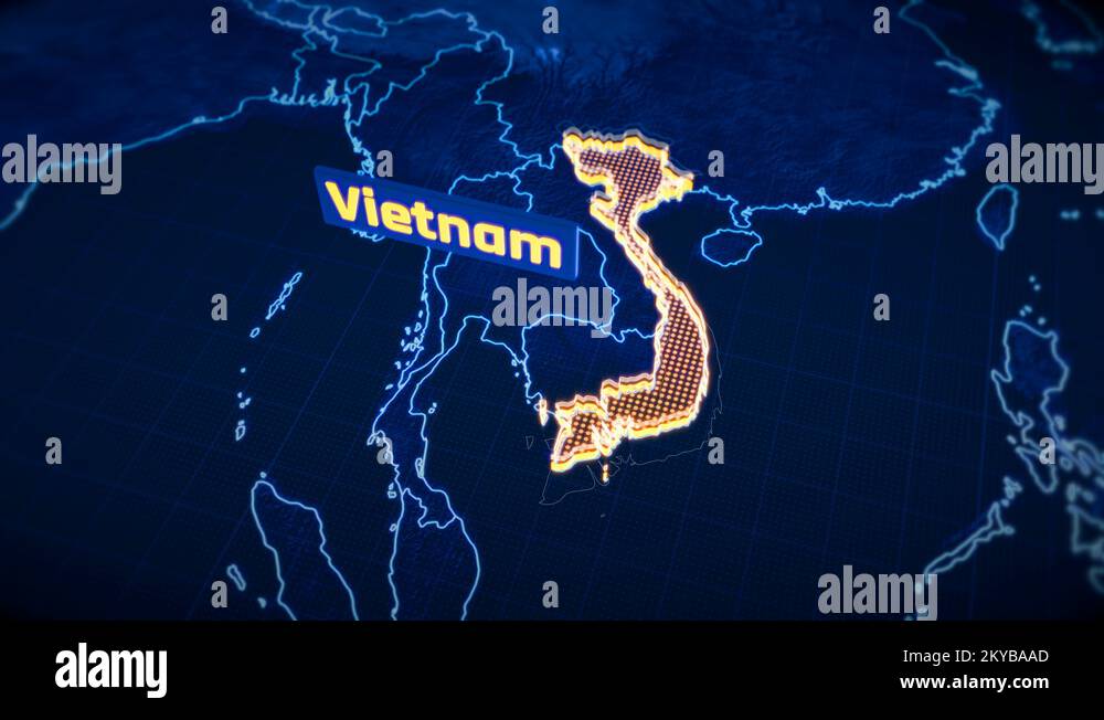 Vietnam country border 3D visualization, modern map outline, travel ...