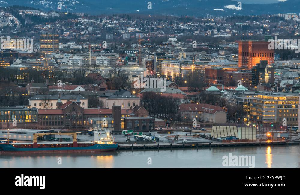 Oslo Norway time lapse 4K, city skyline day to night timelapse at City ...