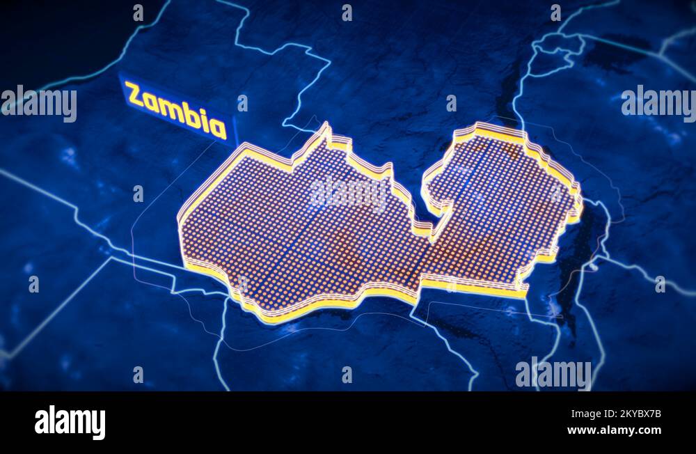 Zambia country border 3D visualization, modern map outline, travel ...