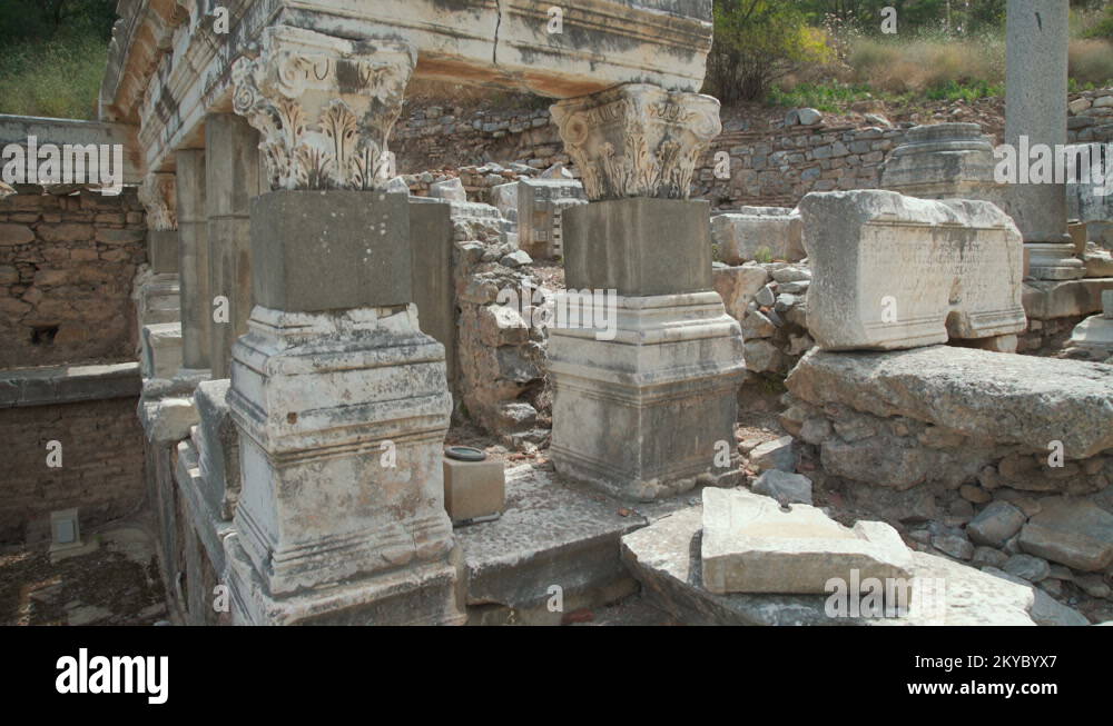 The ruins of ancient library at Ephesus, ancient city Izmir, Turkey. 4K ...
