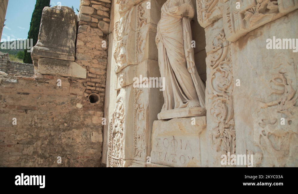 The remains of Celcus library at Ephesus, ancient city Izmir. 4K Stock ...