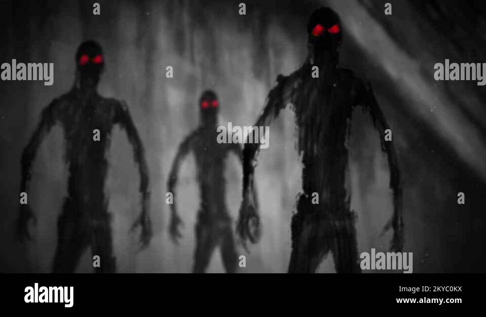 Attack zombies inside tomb 2D animation.Black and white Stock Video ...