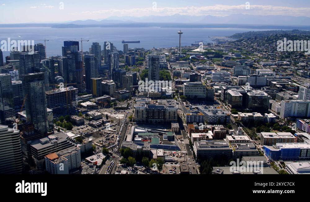 Helicopter Angle Over Downtown Seattle City Streets Stock Video Footage ...