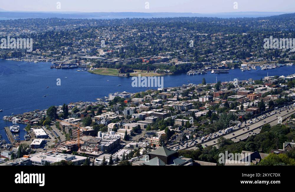 Helicopter Flight Above Seattle Community Neighborhoods Stock Video ...