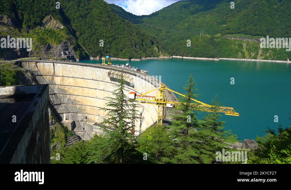 beautiful blue lake on a dam, a hydroelectric power station Stock Video ...