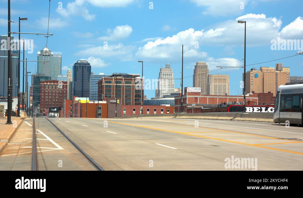 Kansas City Skyline Over Main Street Bridge with Traffic Stock Video ...