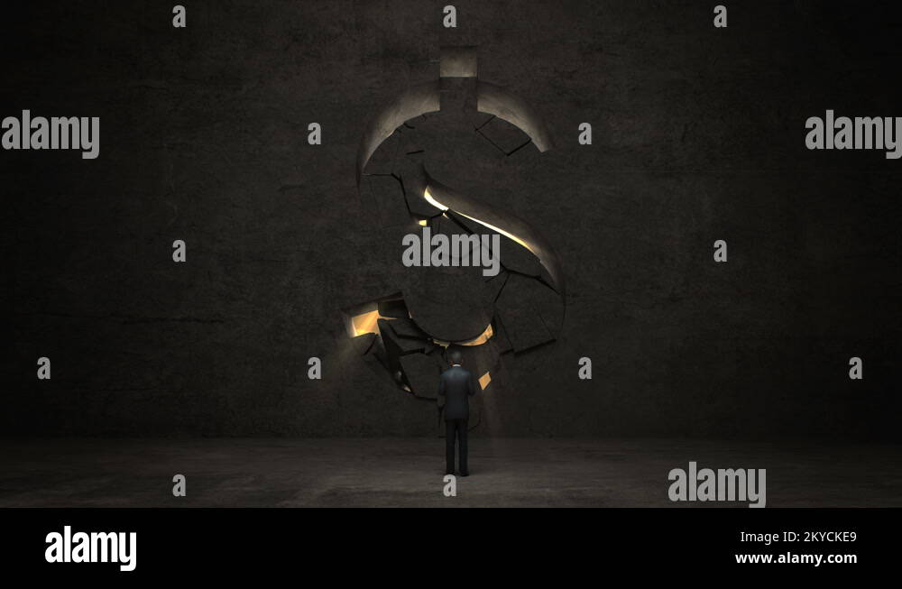 Businessman standing in front of wall, shape of a Dollar sign.4k ...