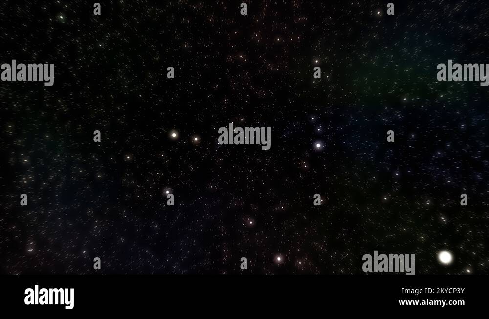 Slow flight through dense starfield with light glow and nebula Stock ...