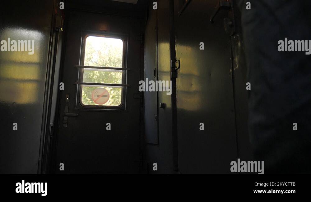hall corridor inside the railway car train window light from the window ...
