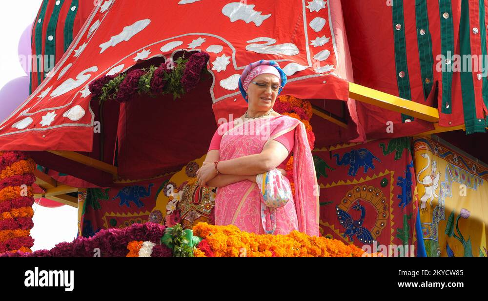 Indian Hindu woman at Hare Krishna festival of the Chariots in Santa ...