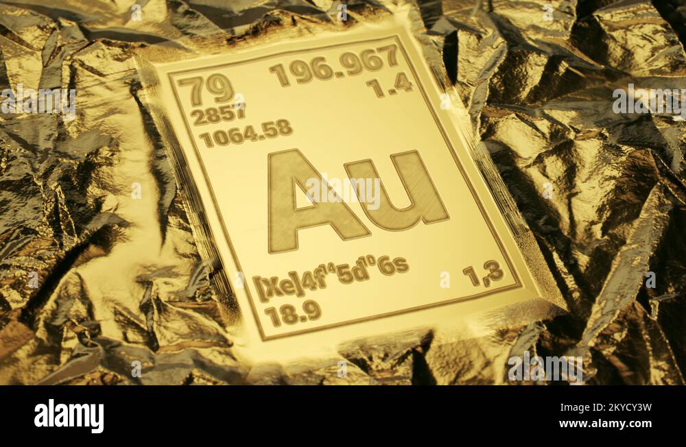 "Periodic table sign made out of gold. Clean metal shines in studio ...