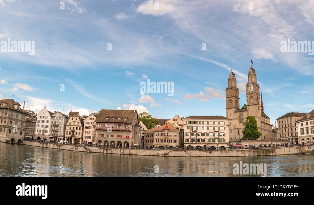 Zurich Switzerland time lapse 4K, city skyline timelapse at Limmat ...