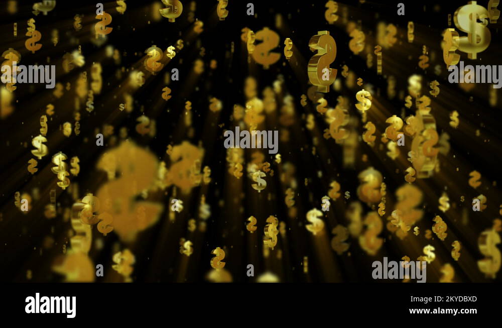 Golden icons of Dollar sign spinning animation on black background ...