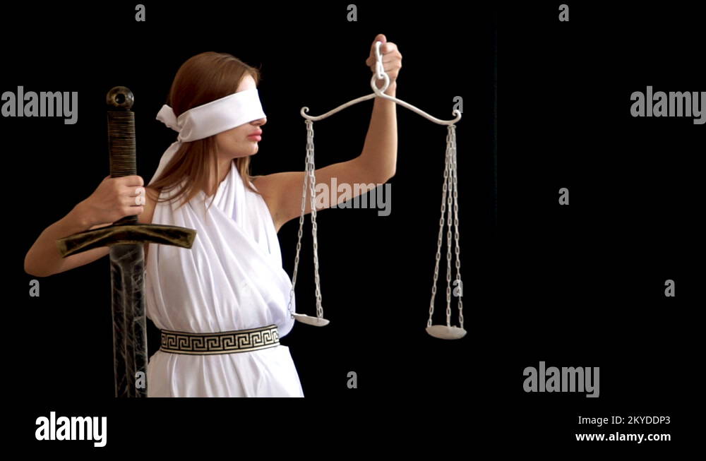 Greek goddess of justice Themis with sword and scales on black background Stock Video Footage ...