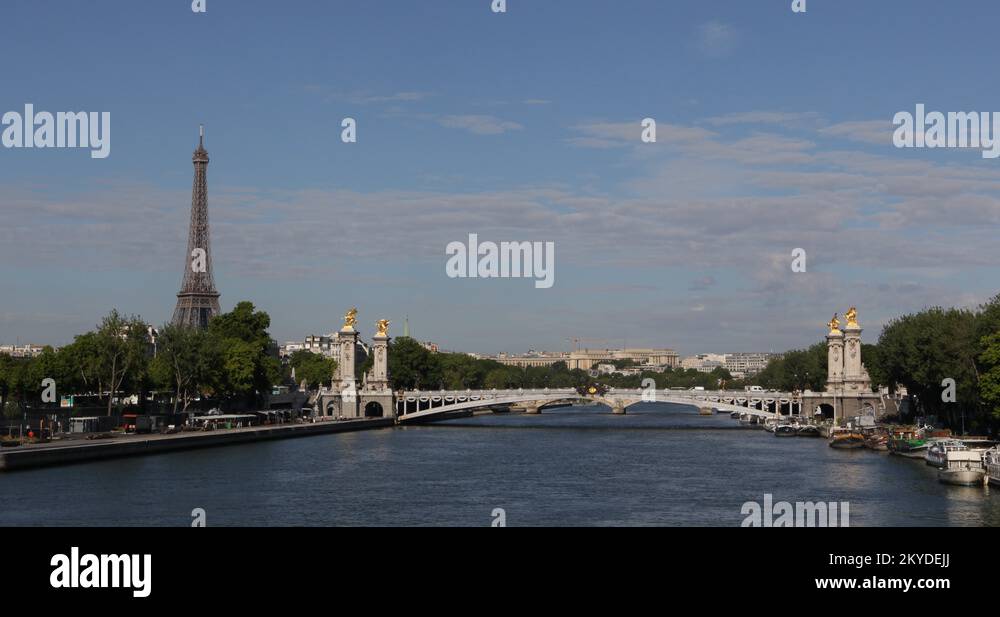 Paris City Skyline with Deck Arch Bridge and Eiffel Tower Famous ...