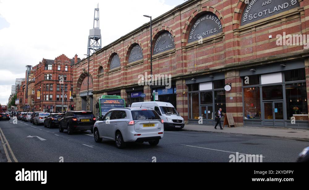 Manchester Buildings and Cars Traffic Congestion on Crowded Deansgate ...