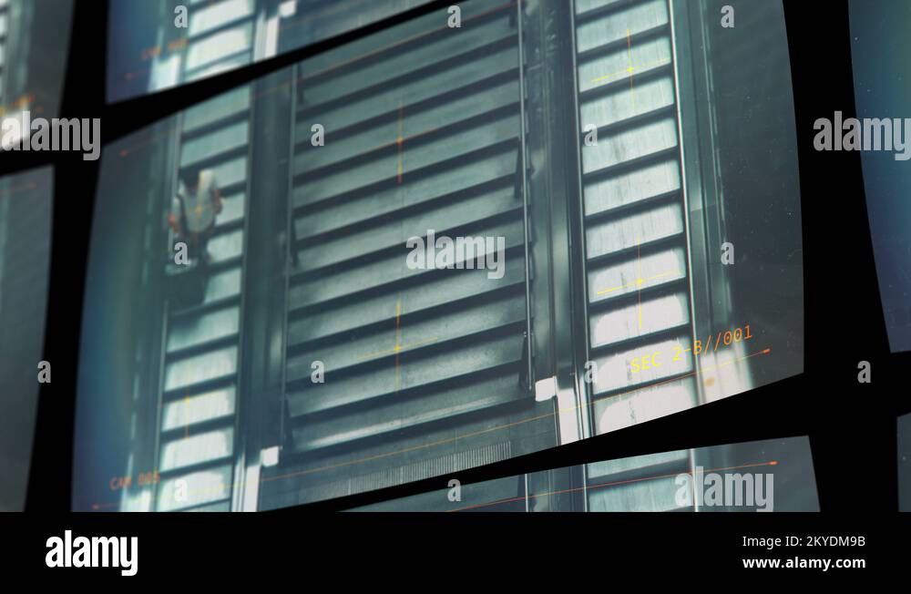 CCTV footage of people riding escalator, security check, facial ...