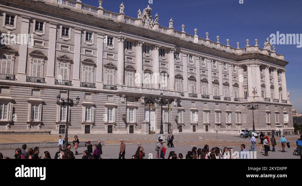 Crowd of People Tourists Groups in Front of Royal Palace in Madrid ...