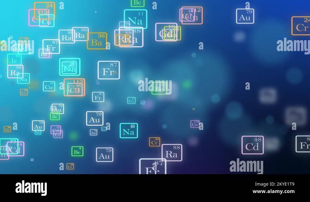 Periodic table of elements animation. Loopable. Blue. Two colors to ...
