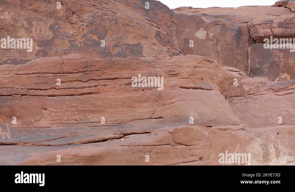 Wadi Rum Petroglyphs paintings on stone wide pan Stock Video Footage ...