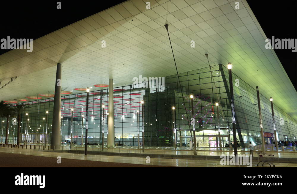 Doha Exhibition and Convention Centre at night, Qatar Stock Video ...