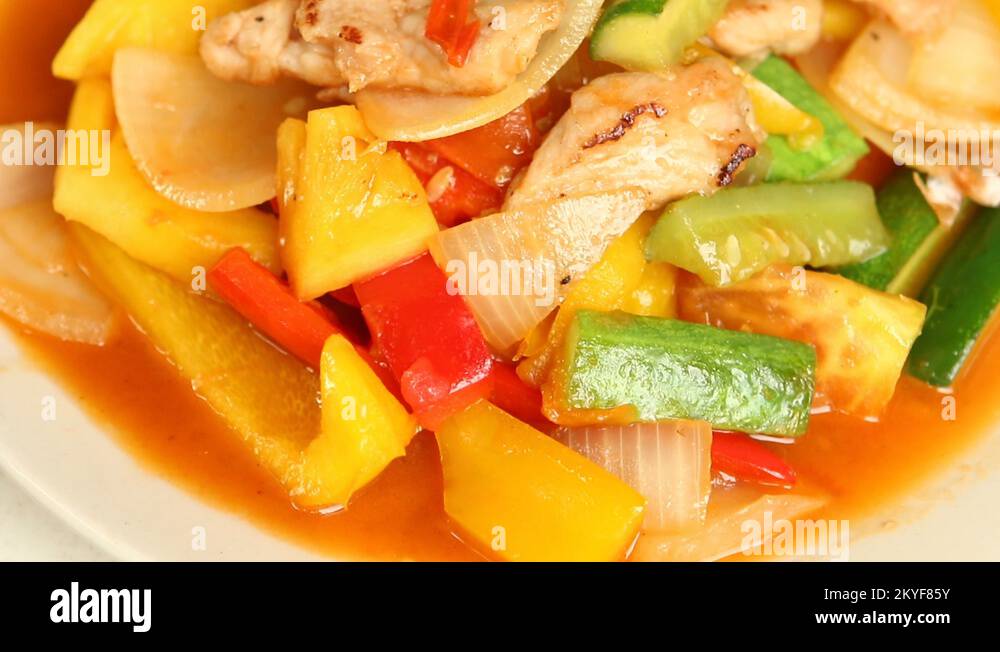 sweet and sour fried with pork or Pad-Prew-Wan, Thai famous food Stock ...
