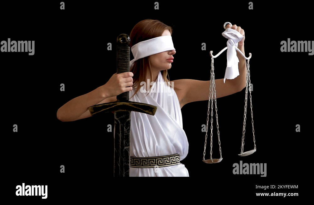 Greek goddess of justice Themis with sword and scales on black ...