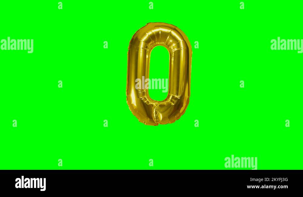 Number 0 zero helium gold balloon floating on green screen Stock Video ...