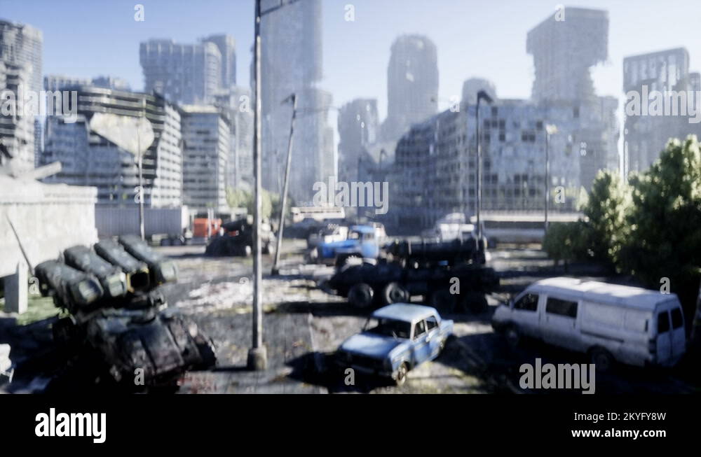 Military robot in destroyed city. Future apocalypse concept. Realistic ...