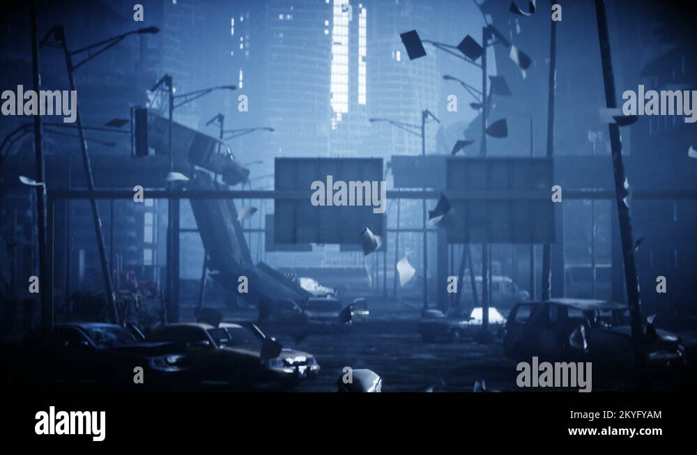 Military robot in destroyed city. Future apocalypse concept. Realistic ...