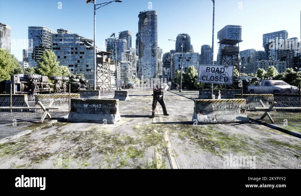 horror zombie crowd walking. Destroyed city. Apocalypse view, concept ...