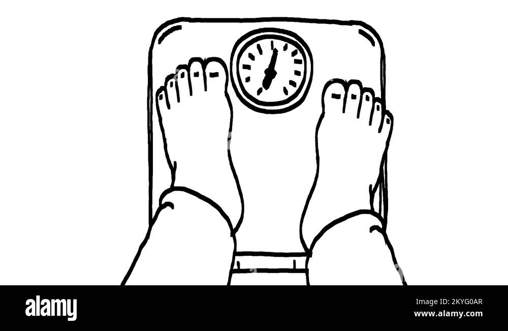 Fat Feet Stepping Weighing Scale Drawing 2D Animation Stock Video ...