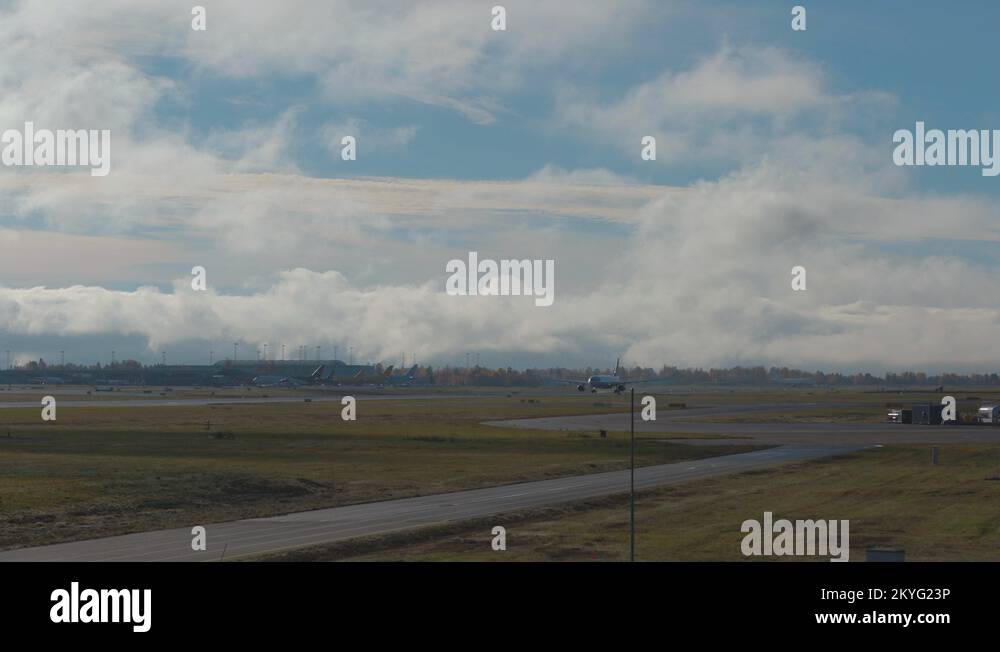 scandinavian airlines sas airbus a330 takeoff distant view panning left ...