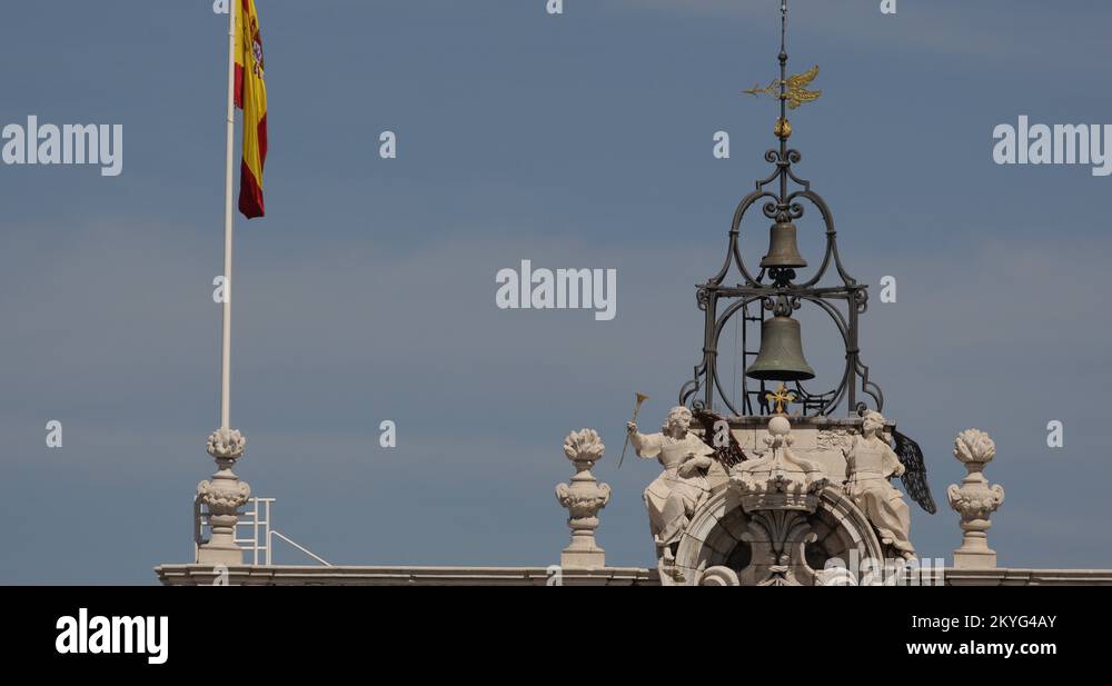 National Spanish Flag Wind Waving on Royal Palace in Madrid Spain ...