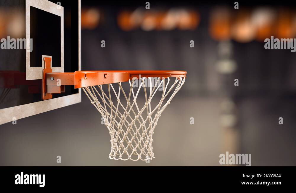 A beautiful throw basketball ball in a ring on the basketball arena ...