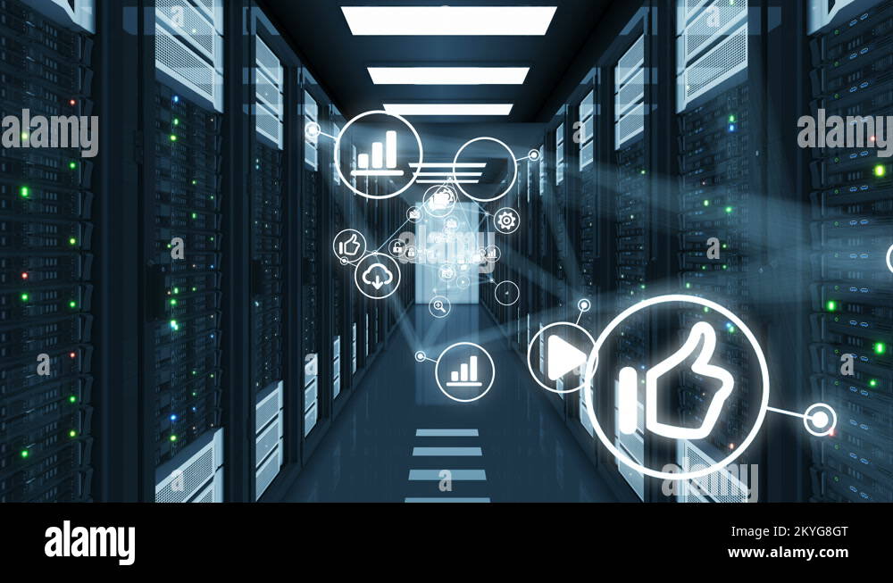 Moving Through Network Icons Connections in Modern Data Center Room ...