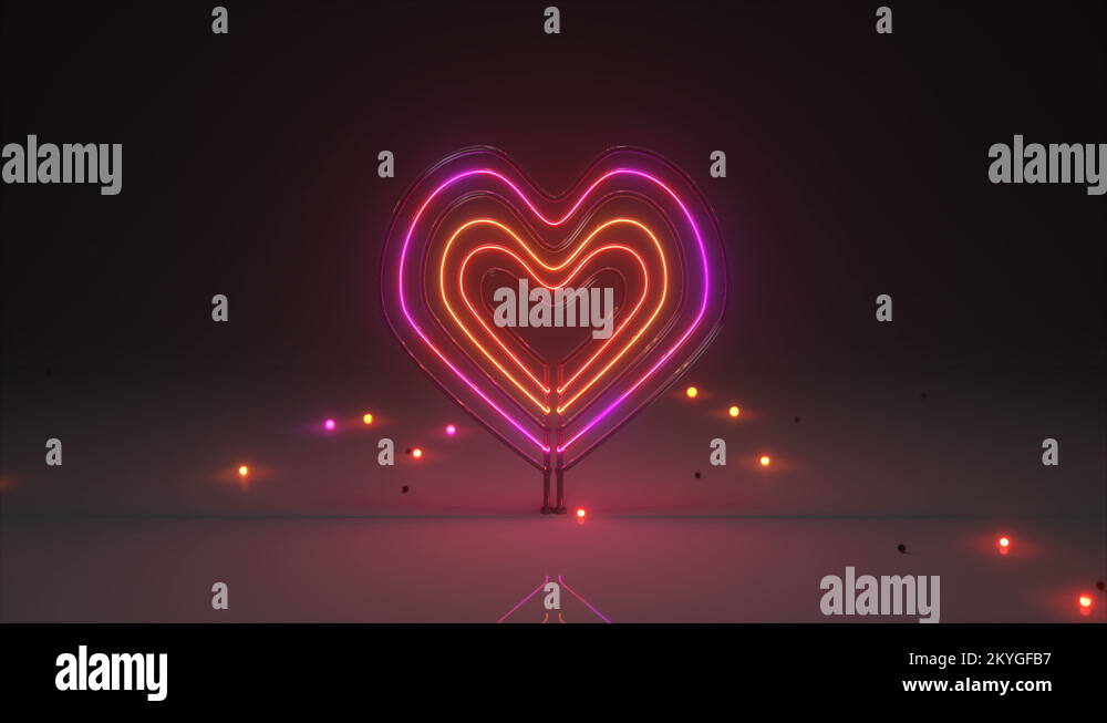 Flickering neon light heart symbol 3D render seamless loop animation ...
