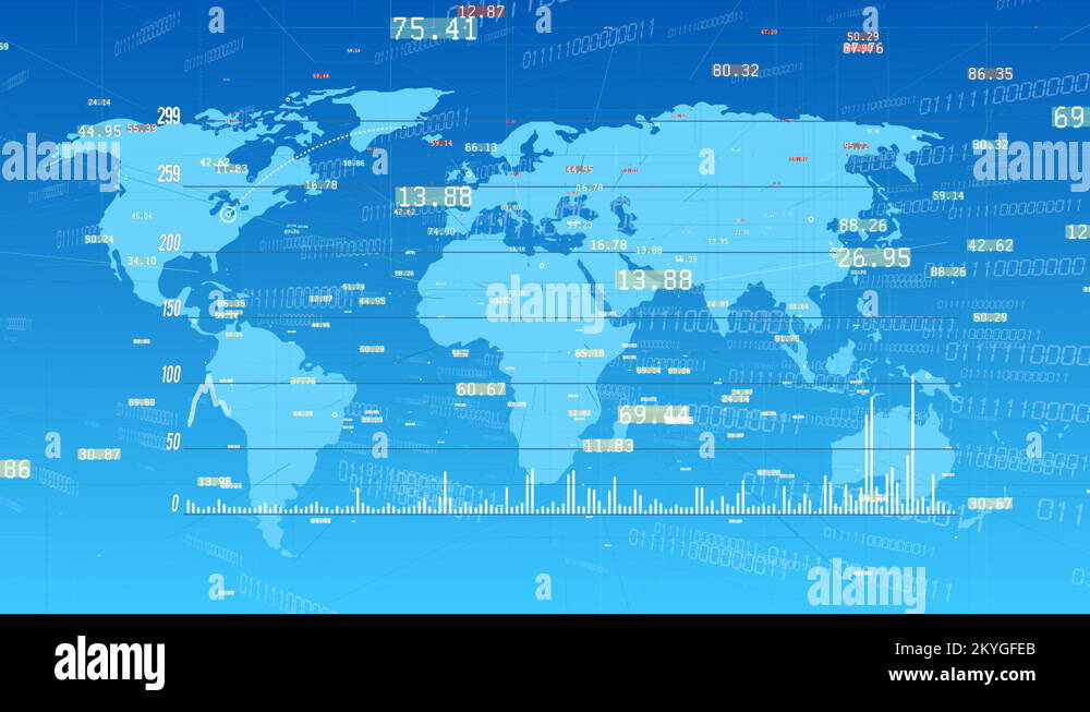 4k financial chart,Business Data trend Graph,digital wall,World map ...