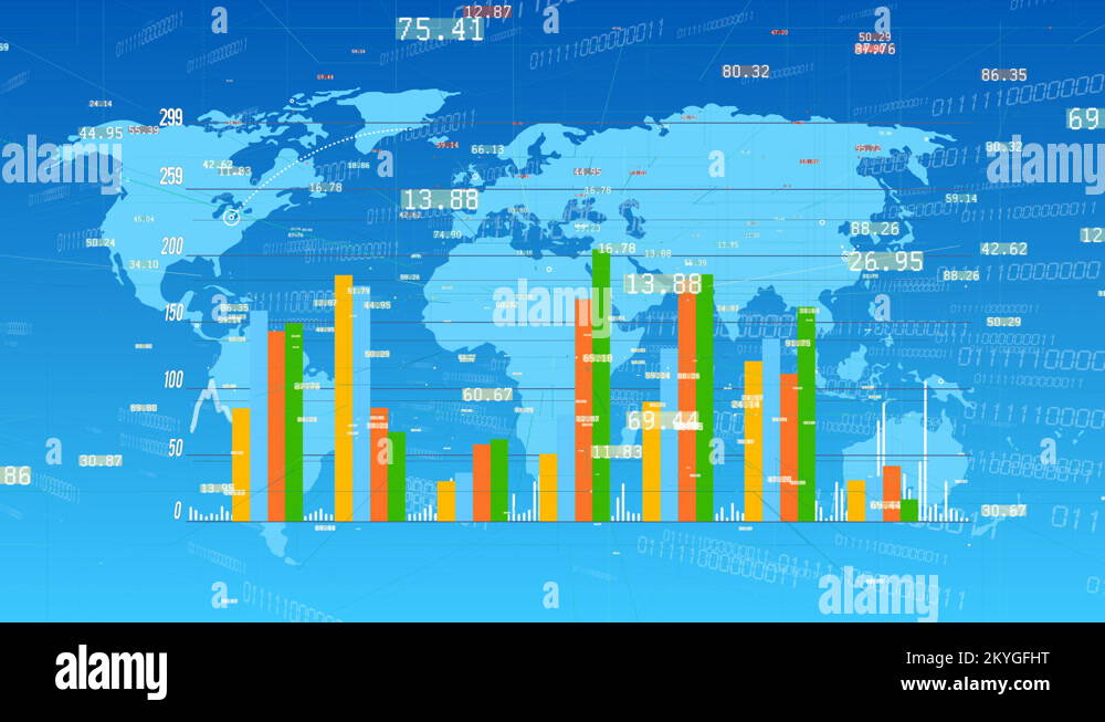 4k financial chart,Business Data trend Graph,digital wall,World map ...