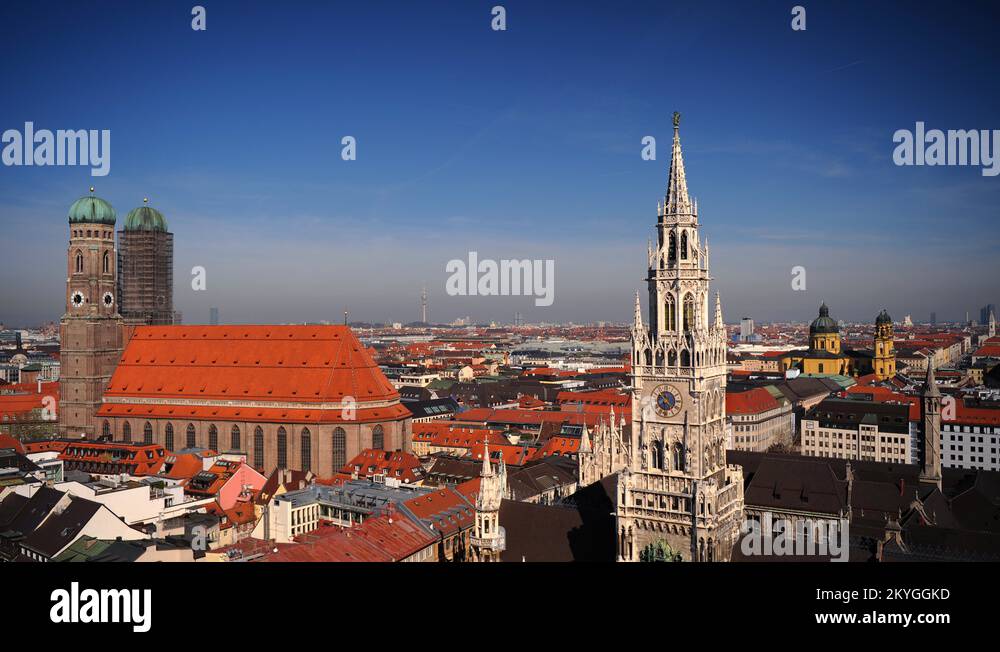 Time Lapse Aerial View of Munich City Skyline Famous Marienplatz ...