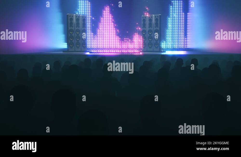 "Silhouettes of a crowd of fans in front of empty stage or scene ...