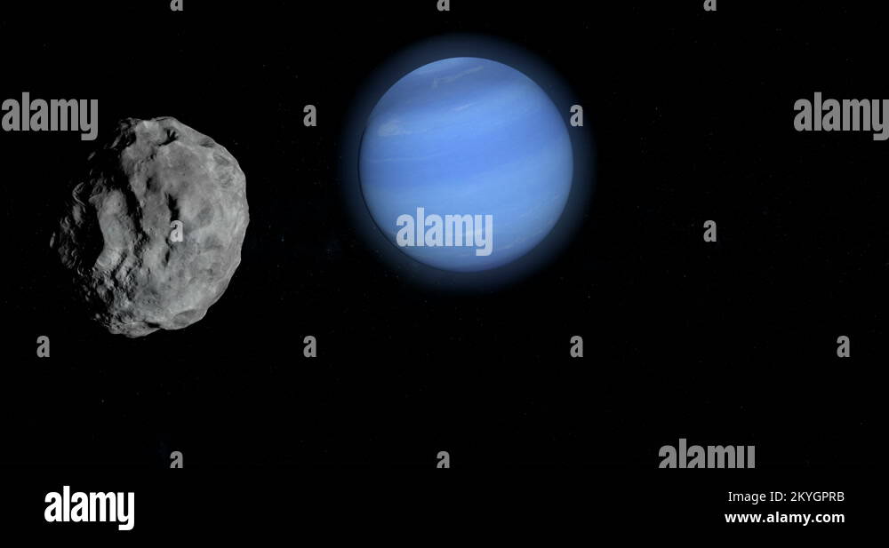 Satellite Nereid orbiting around Neptune planet in the outer space ...